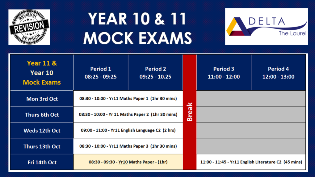 Mock Exams - Starting Monday 3rd October - The Laurel Academy